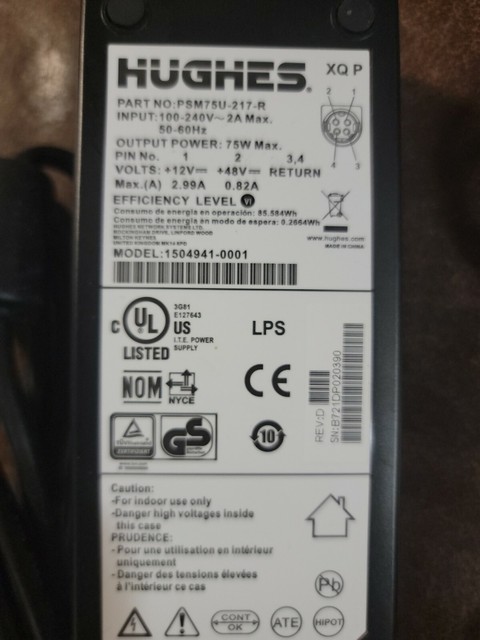 HughesNet Hughes Ht2000w Modem 75w AC Power Adapter Psm75u-217-r for ...