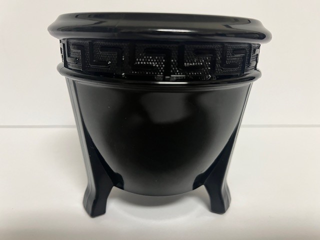 LE Smith BLACK AMETHYST Glass Greek Key Flower Cache pot Vase Art Deco ...
