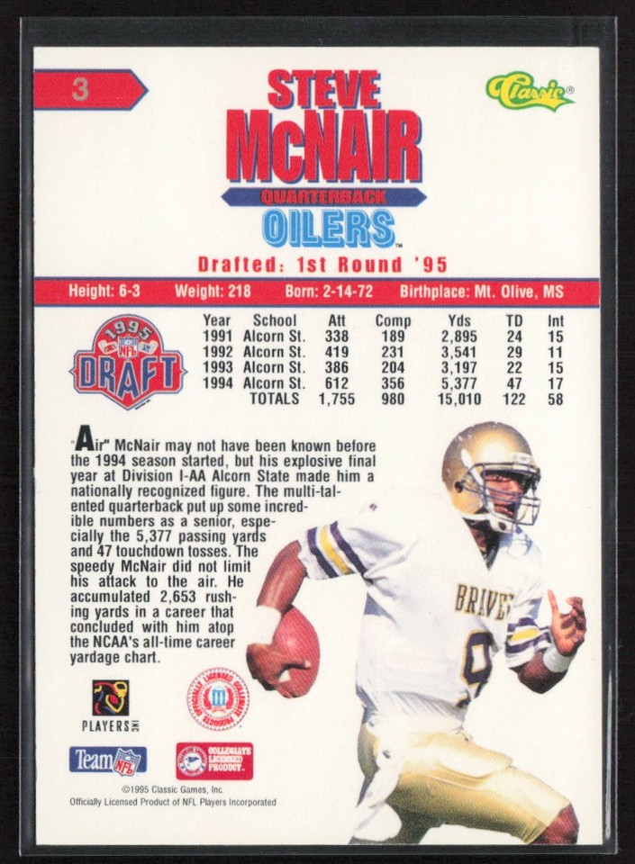 1995 Classic NFL Rookies Silver Steve McNair #3 Houston Oilers | eBay