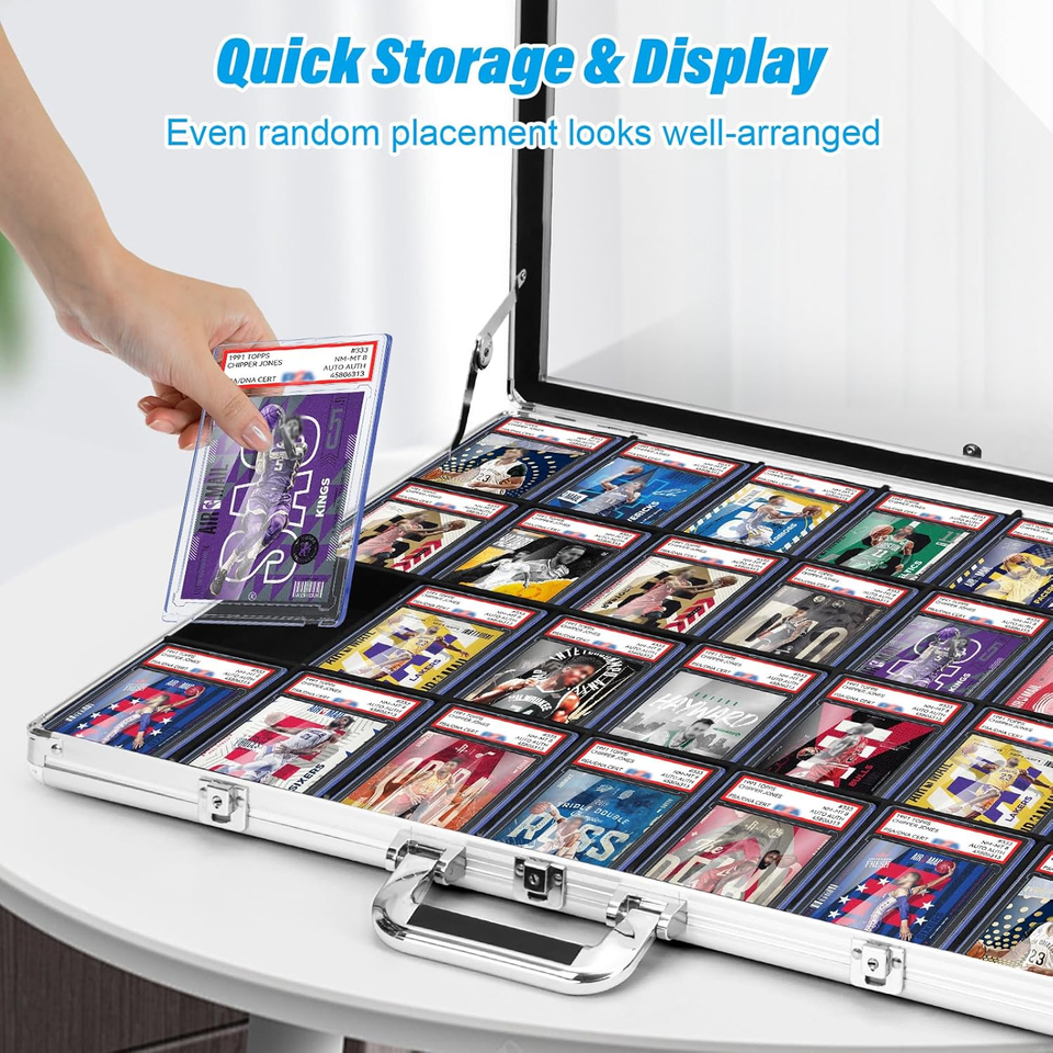 Locking Aluminum Trading Card Display Case with 28 Removable Grids | eBay