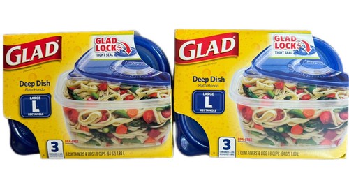 (2) 3 Pack Sets Of Glad Lock 64 oz Clear Food Storage Container Large ...