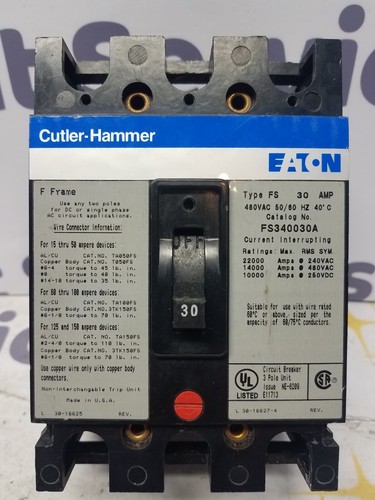 Cutler Hammer FS340030A Circuit Breaker 30A 3P 480V FS 3PH 3 pole 30 ...