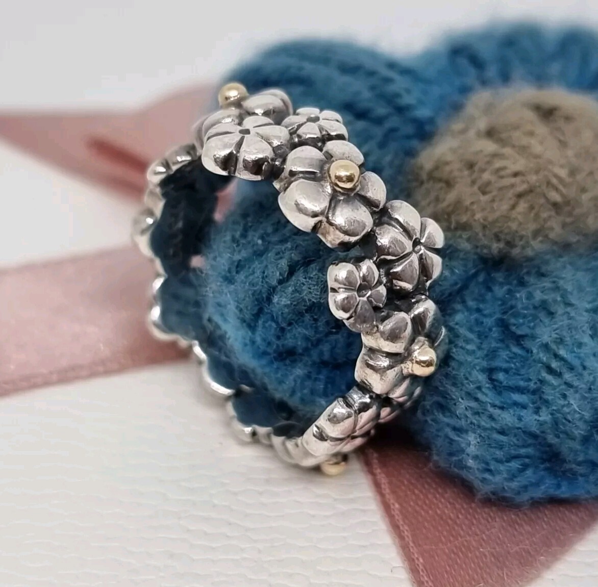 Genuine Pandora Silver & 14k Gold Daisy Bouquet Ring … - Gem