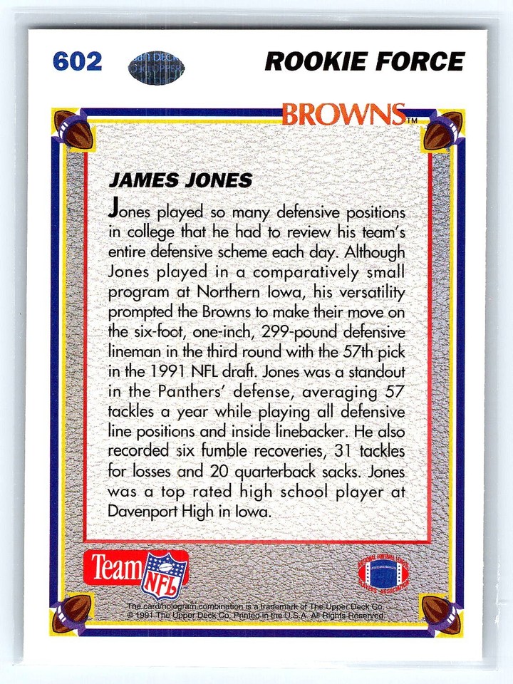 1991 Upper Deck #602 James Jones Football Rookie Cleveland Browns | eBay