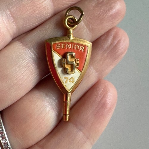 Vintage 1974 SHS High School Senior Key Pendant Fob Lapel Pin Orange ...