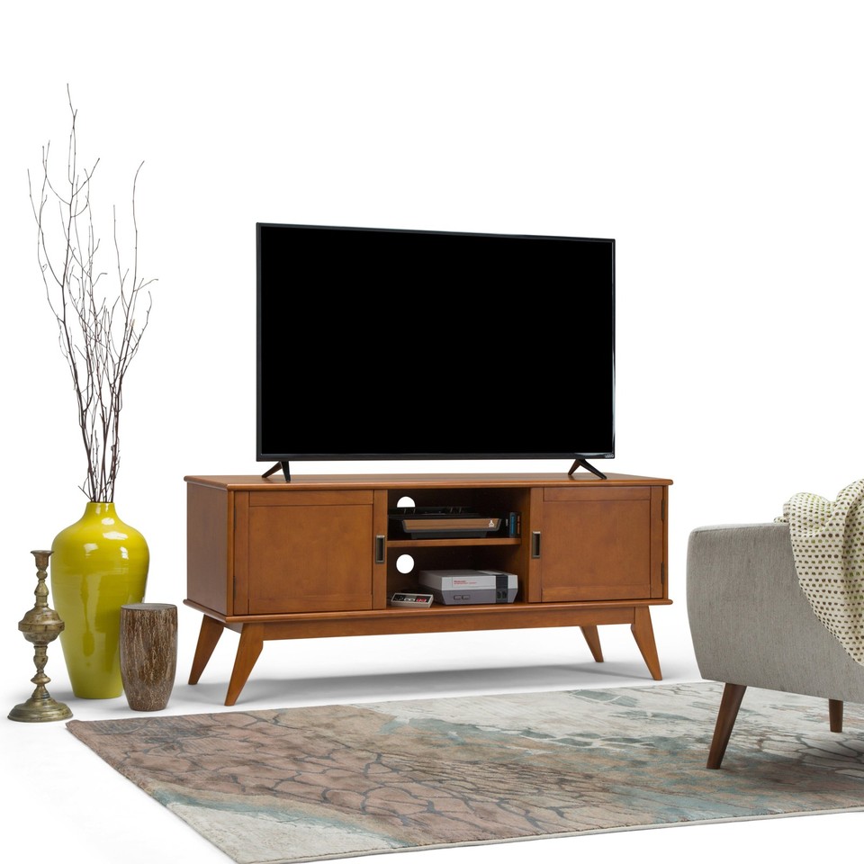 Draper Mid Century Low TV Media Stand - Teak Brown Entertainment ...