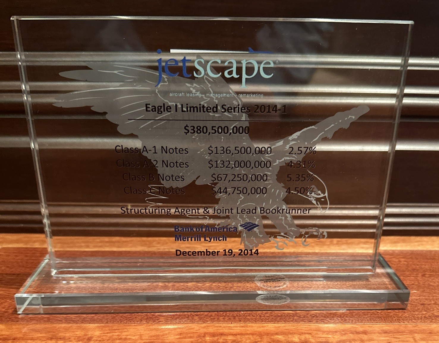 Jetscape Glass Wall Street Paper Weight Tombstone Bank of America ...
