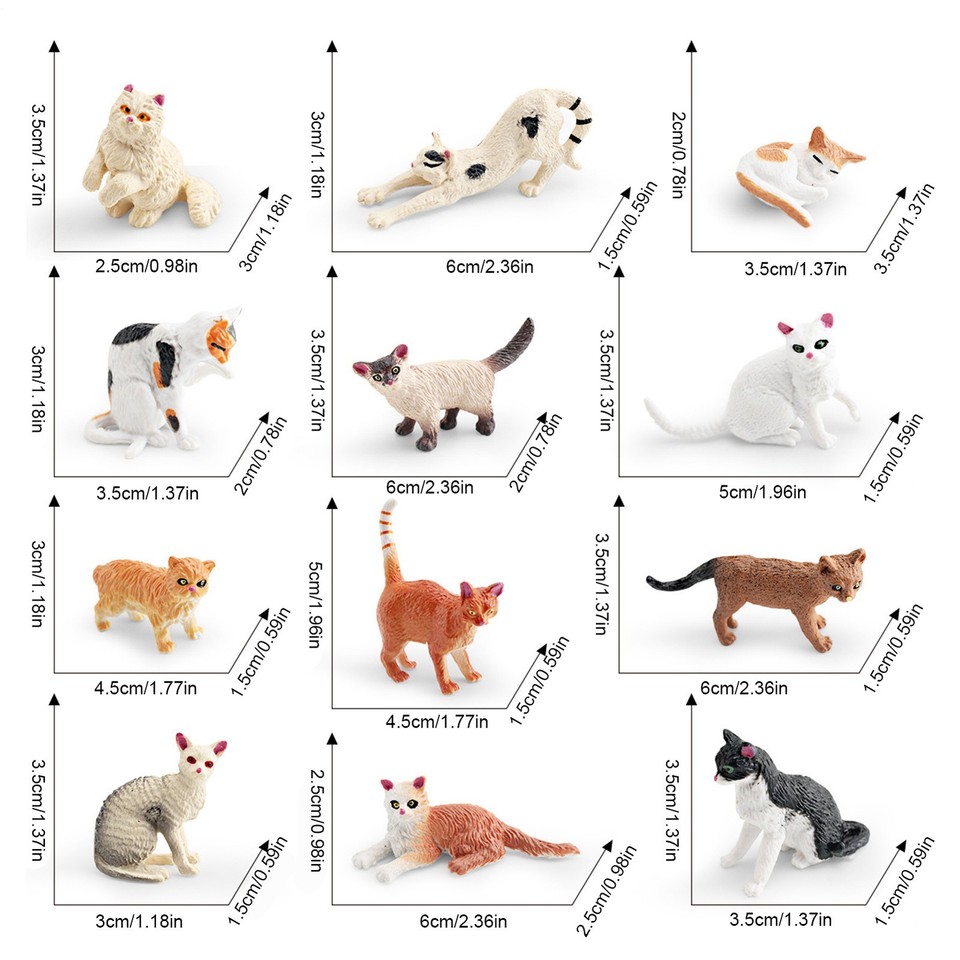 12Pcs Cat Craft Figure Miniature Mini Cat Figurines Kitty Mini Figures ...