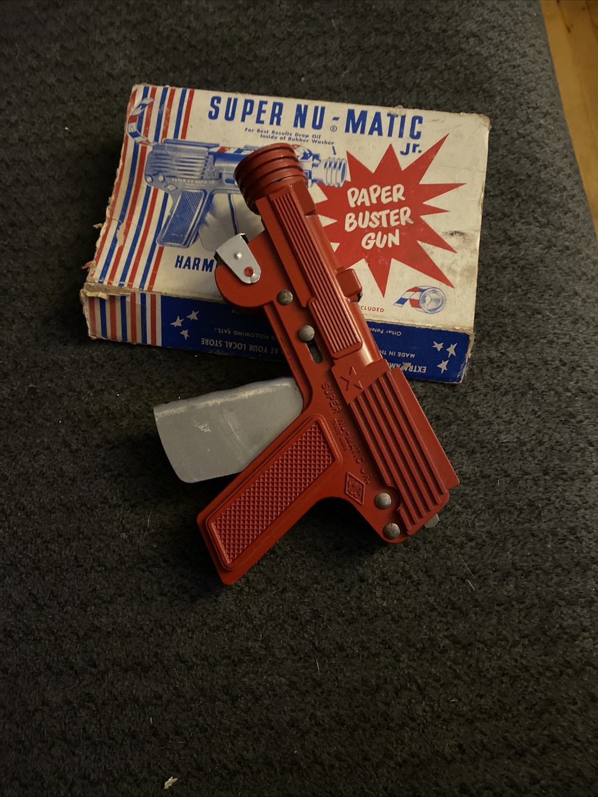 Vintage Super Nu Matic JR. Paper Buster gun Red in original package ...