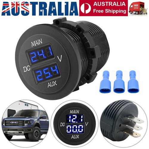 12/24V AUX LED Dual Voltmeter Voltage Gauge Battery Monitor Panel Car ...