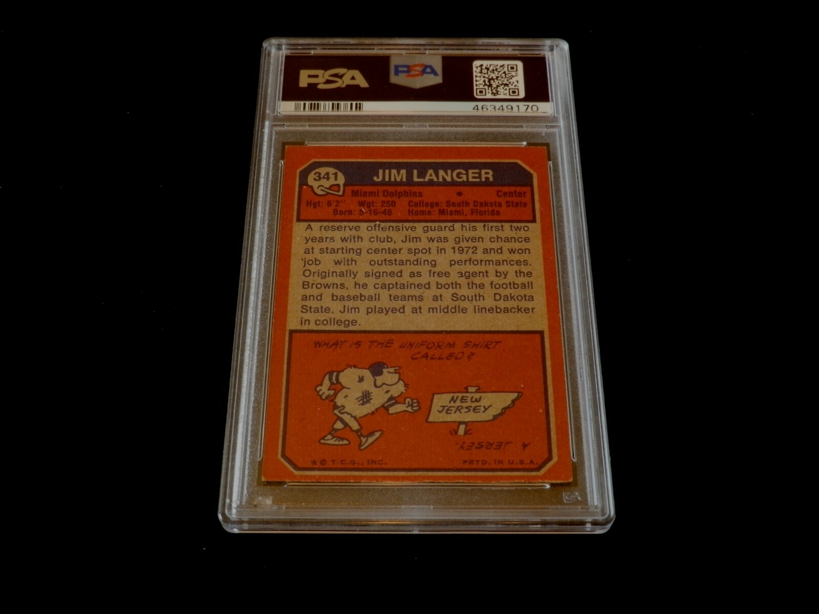 Jim Langer 1973 Topps PSA 5 Autographed HOF 1972 Miami Dolphins Auto ...