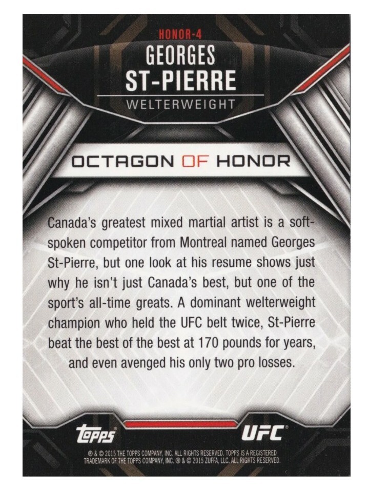 Georges St-Pierre 2015 Topps UFC Chronicles Octagon of Honor Insert ...