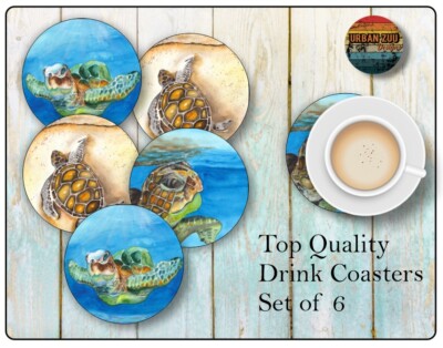 Sea Turtles - Ocean Turtles Round Drink Coasters set of 6 Gift Idea ...