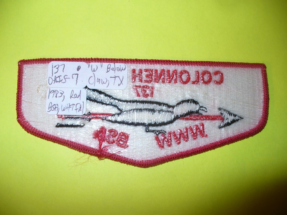 OA Colonneh 137,S-7,1983 Raven Flap,BSA & FDL, Sam Houston Area Council ...