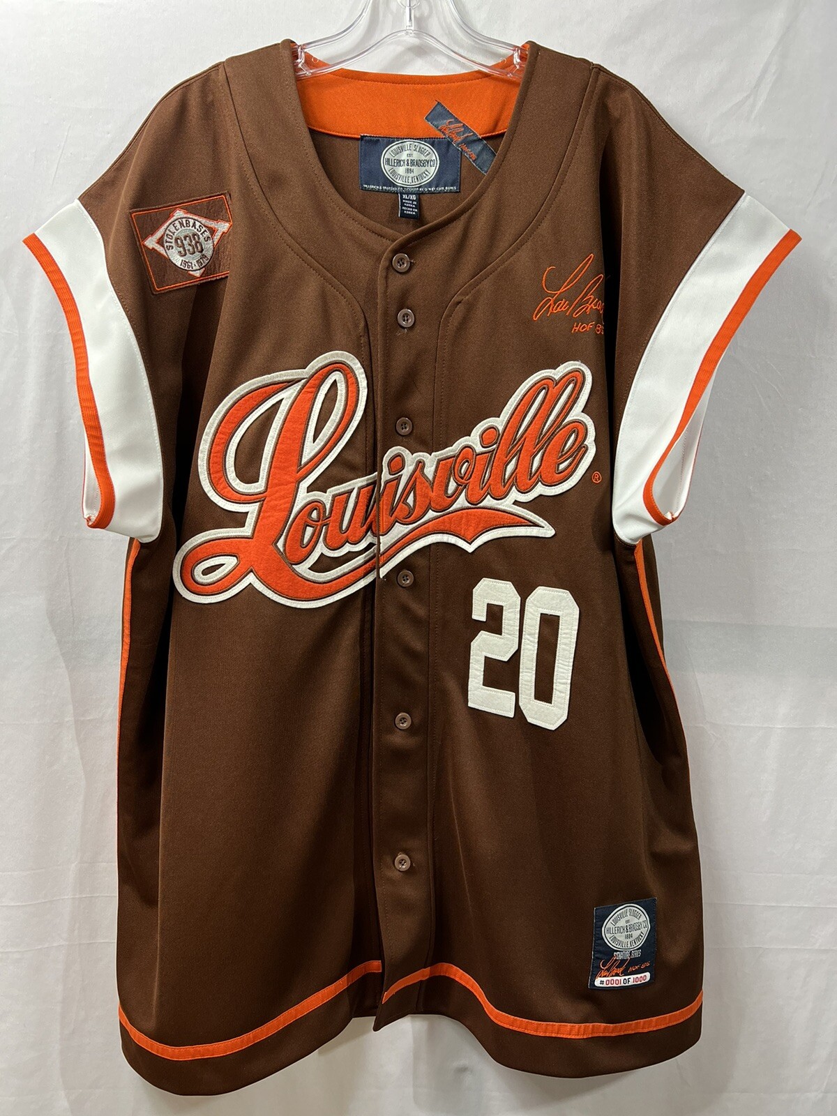 Lou Brock #20 Louisville Slugger Jersey Size XL Hiller Rich & Bradsby ...