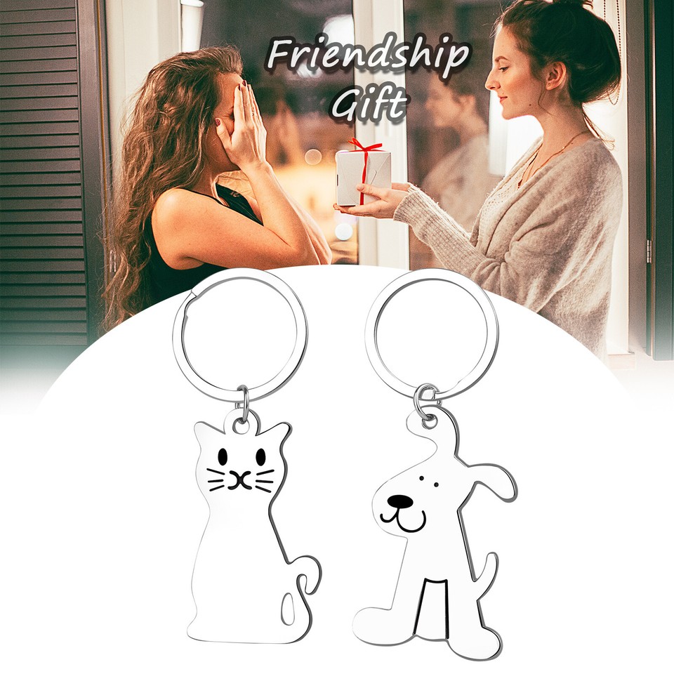 Silver Tone Cute Dog Cat Keychain Friendship Keyring Loyalty Best ...