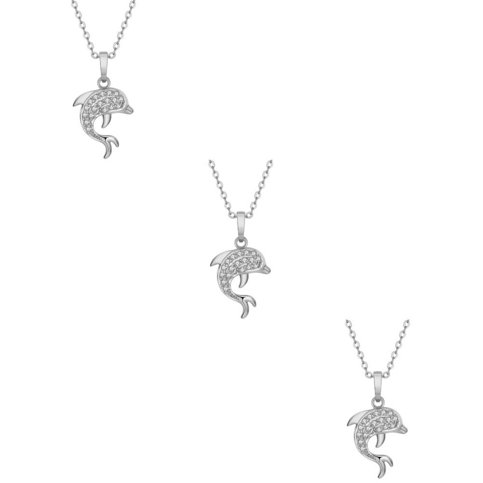 3 Pieces Micro-inlay Lovely Dolphin Necklace Irregular Shape Decor ...