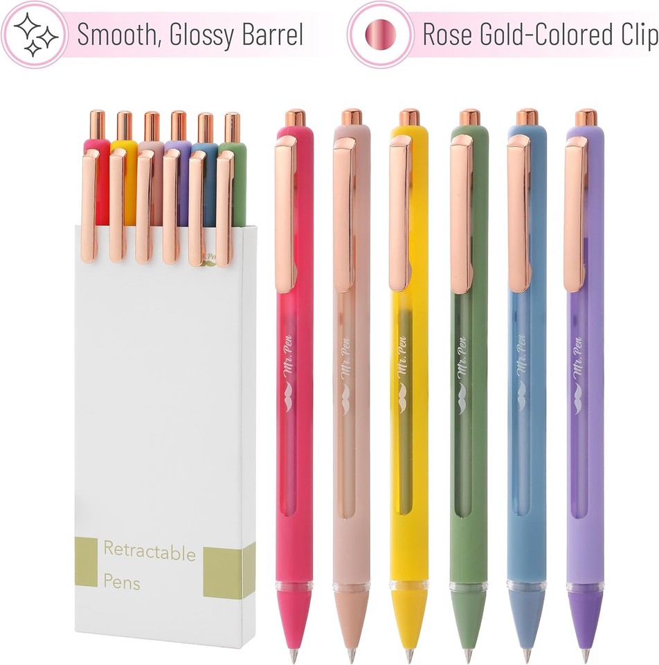 Mr. Pen- Retractable Gel Pens 6 Pack Black Ink Gel Pens Fine Point 0 ...