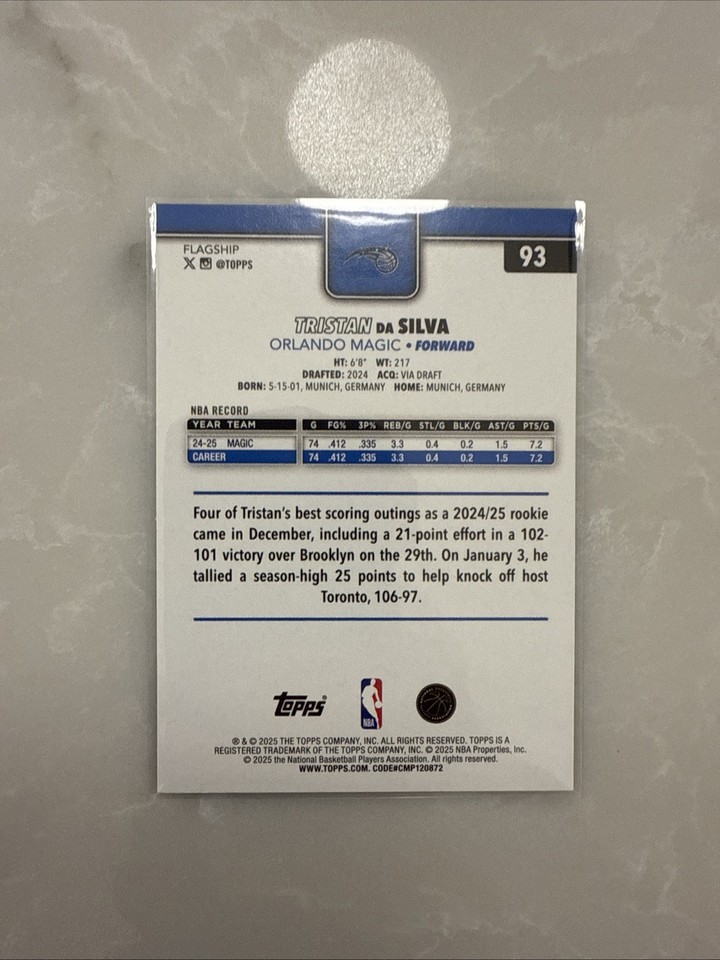 2025-26 NBA Topps Tristan Da Silva Silver Foil Holo Card #93 | eBay
