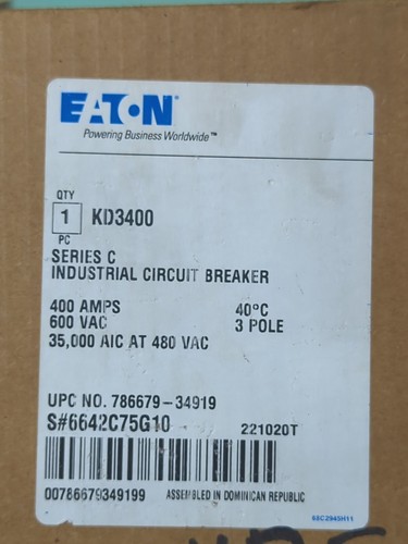 Eaton HKD3400 400A 600V 250 VDC Circuit Breaker 786679319420 | eBay