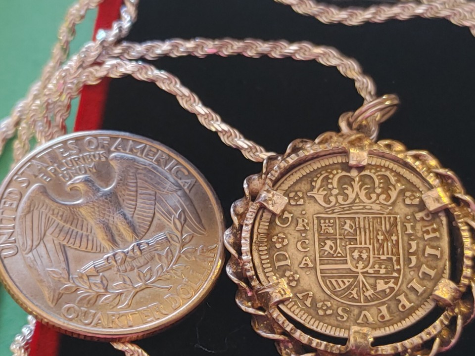 Rare Uncirculated Spain 1718 .903 Silver Reale Pendant 24" Sterling ...