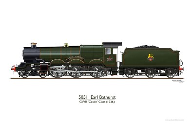 GWR 'Castle' Class No. 5051 Earl Bathurst' - Precision Art Print | eBay