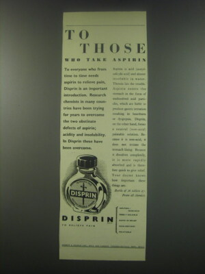1949 Disprin Neutral Soluble Aspirin Ad - To those who take aspirin | eBay