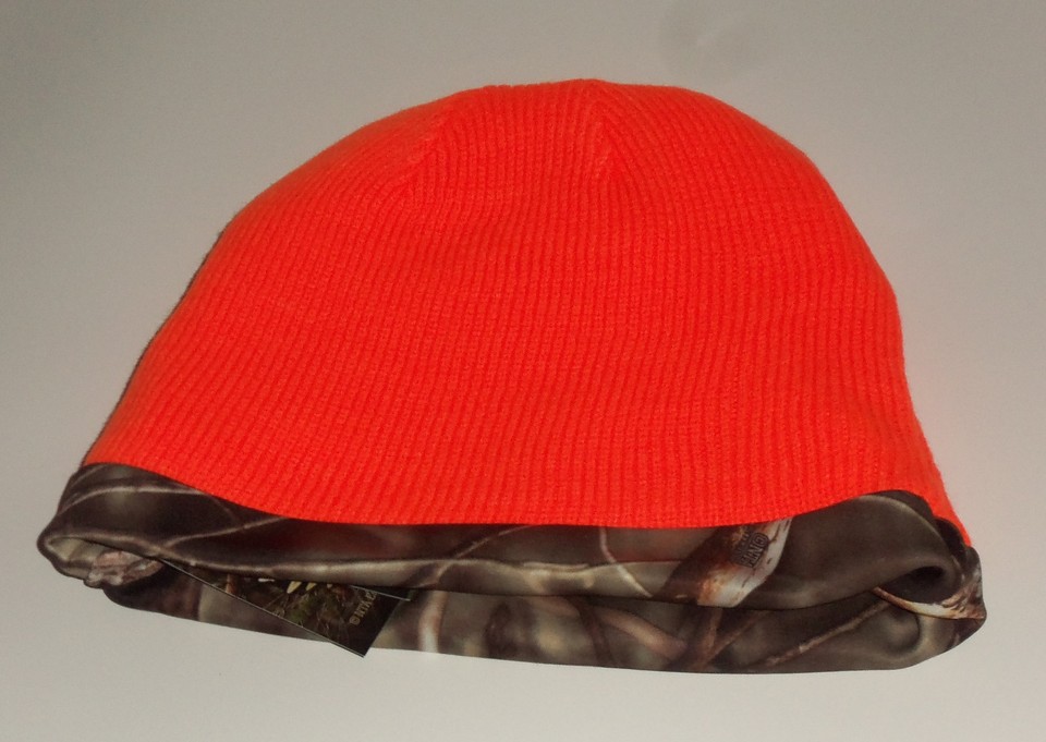 NWT Huntsworth REVERSIBLE CAMOUFLAGE / HUNTERS ORANGE KNIT BEANIE CAP ...