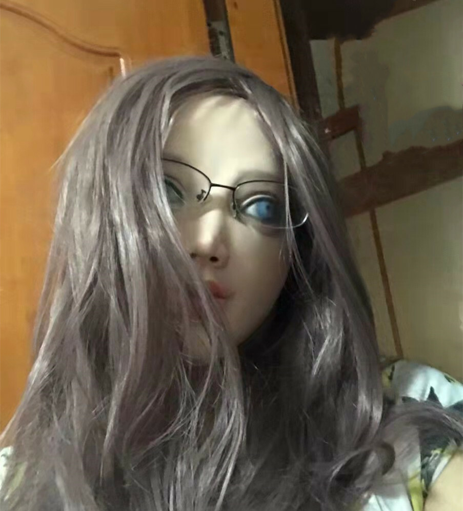 Simulated Woman Latex Mask Wave Wig Cosplay Dress Up White Female Mask ...