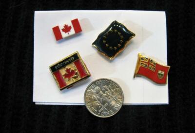 LOT OF4 COLLECTIBLE FLAG PINS: CANADA, TORONTO, ONTARIO, and EUROPEAN ...