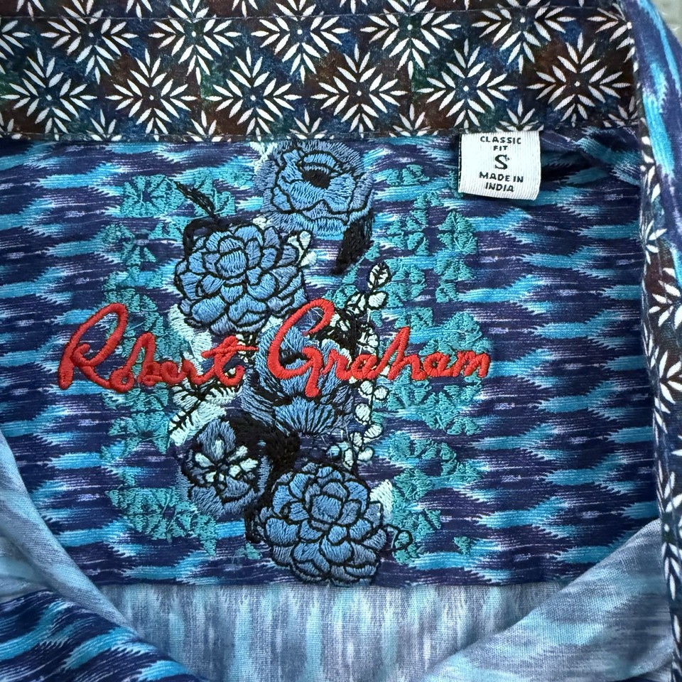 Robert Graham Button Down Shirt Small Blue & Purple Pattern Flip Cuff ...