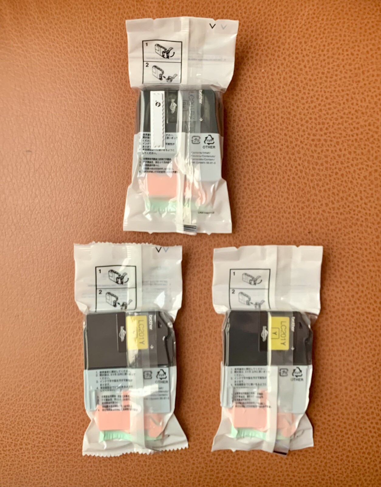 Genuine Brother (2) Yellow LC201Y (1) Black LC201BK Ink Cartridge ...