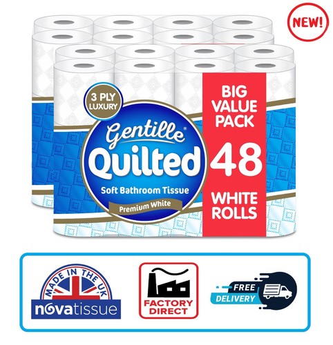 48 Rolls Gentille Quilted 3 ply Luxury Soft & Strong Toilet Tissue Roll ...