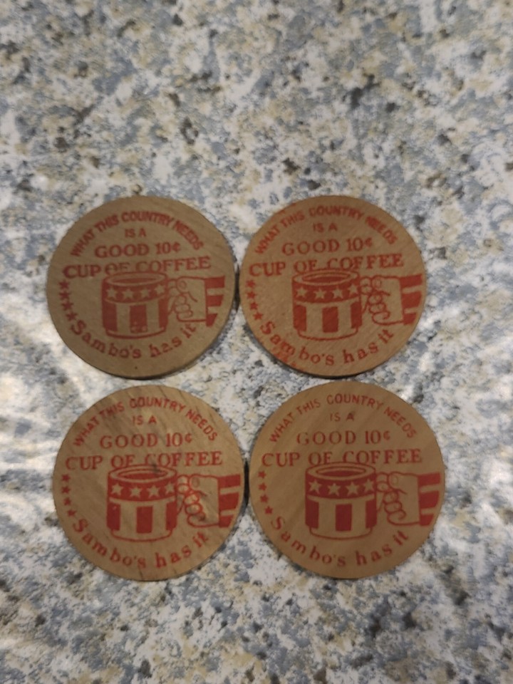 4 Vintage SAMBO'S RESTAURANT 10 Cent Coffee WOODEN Tokens Coins | eBay