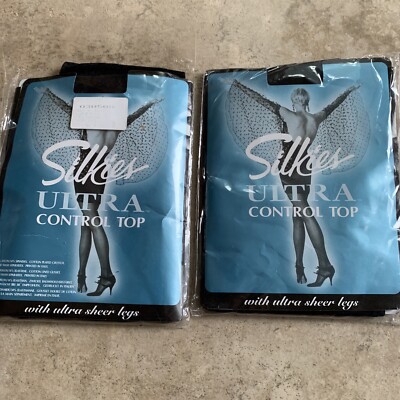 Silkies Queen Ultra Control Top Pantyhose Ultra Sheer Legs Jet Black-2 ...