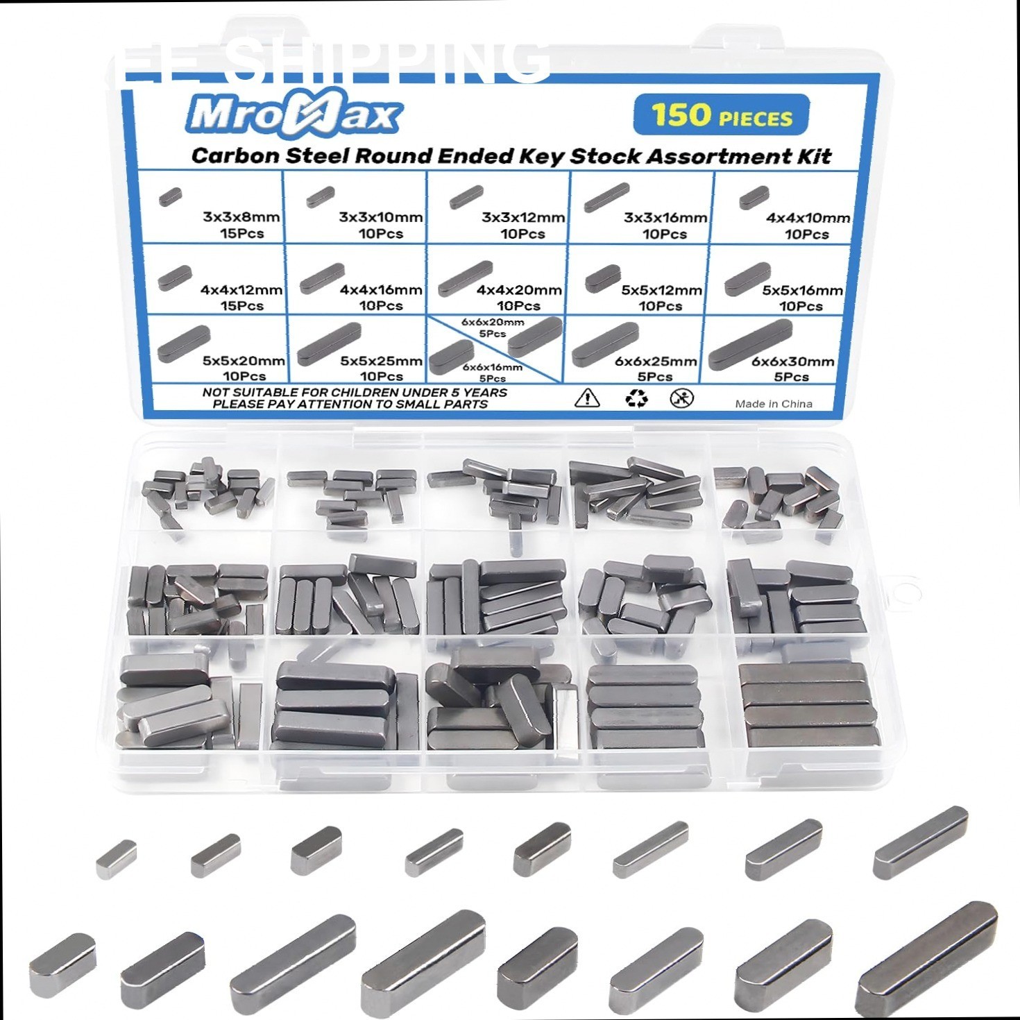 150Pcs Carbon Steel Round Ended Feather Key Set Parallel Drive Shaft ...
