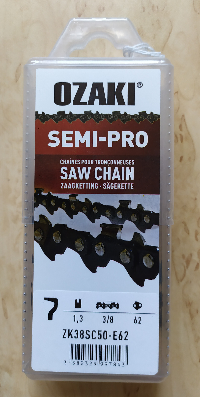OZAKI Semi-Pro Sägekette 3/8" 1 3 mm 62 TG ZK38SC50-E62 neu versiegelt ...