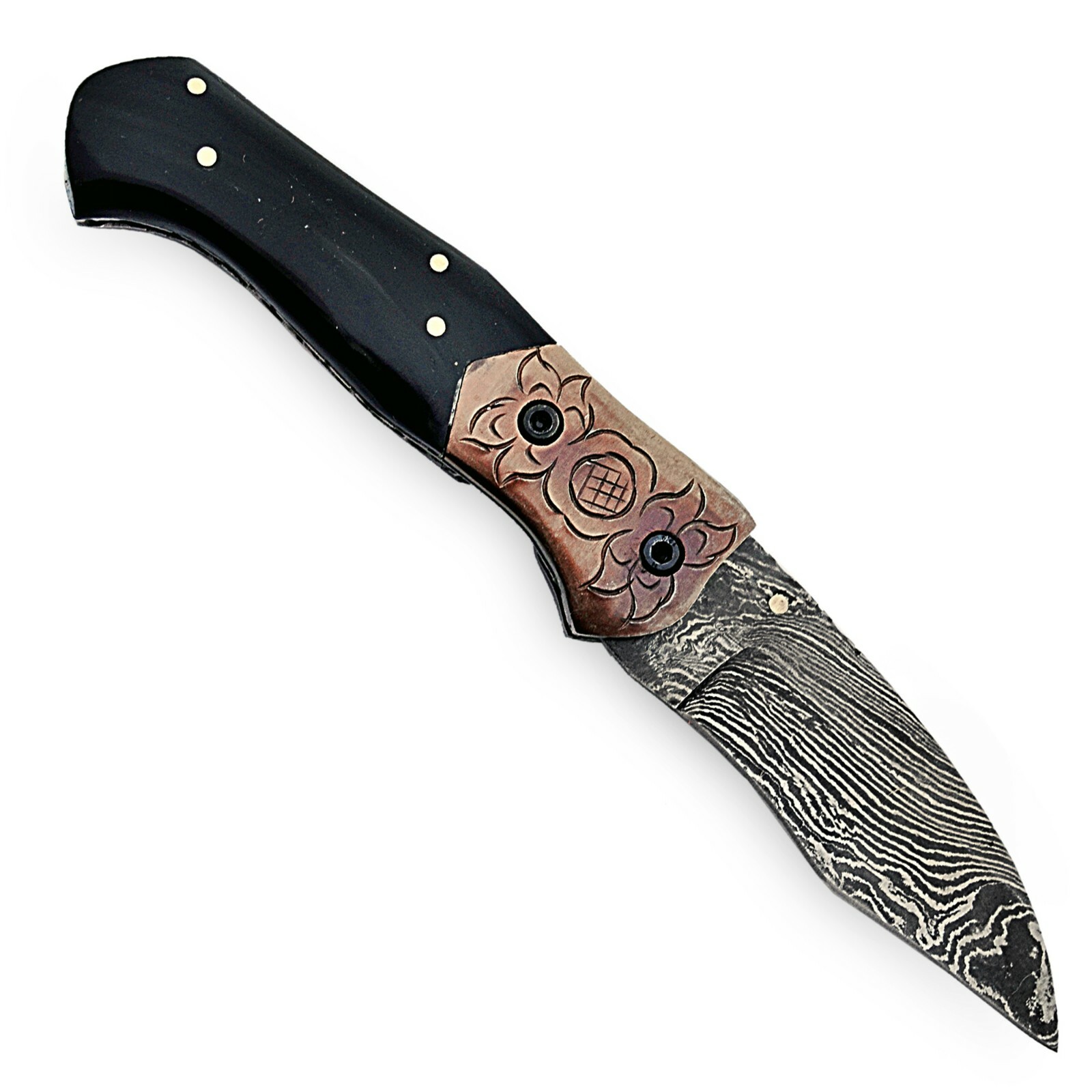 Aisha Tech Hand Made Pocket knives Damascus Blade Horn Handle AT-2778 ...