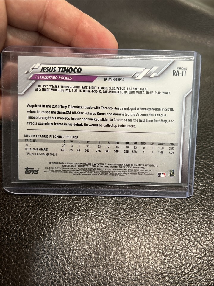 Jesus Tinoco 2020 Topps Chrome Rookie Auto Autograph RC RA-JT ROCKIES ...