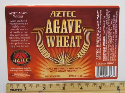 6" Beer Label STICKER ~ AZTEC Brewing Agave Wheat Nectar Ale ~ Vista ...