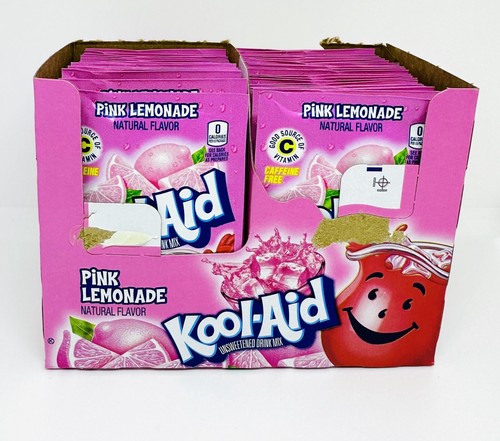 Full Box 48x Packets Kool-Aid Pink Lemonade Soft Drink Mix | Caffeine ...