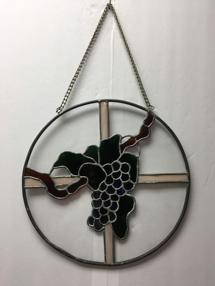 Vintage Stained glass Grapes Grapevine Circle 12" Diameter Round | eBay