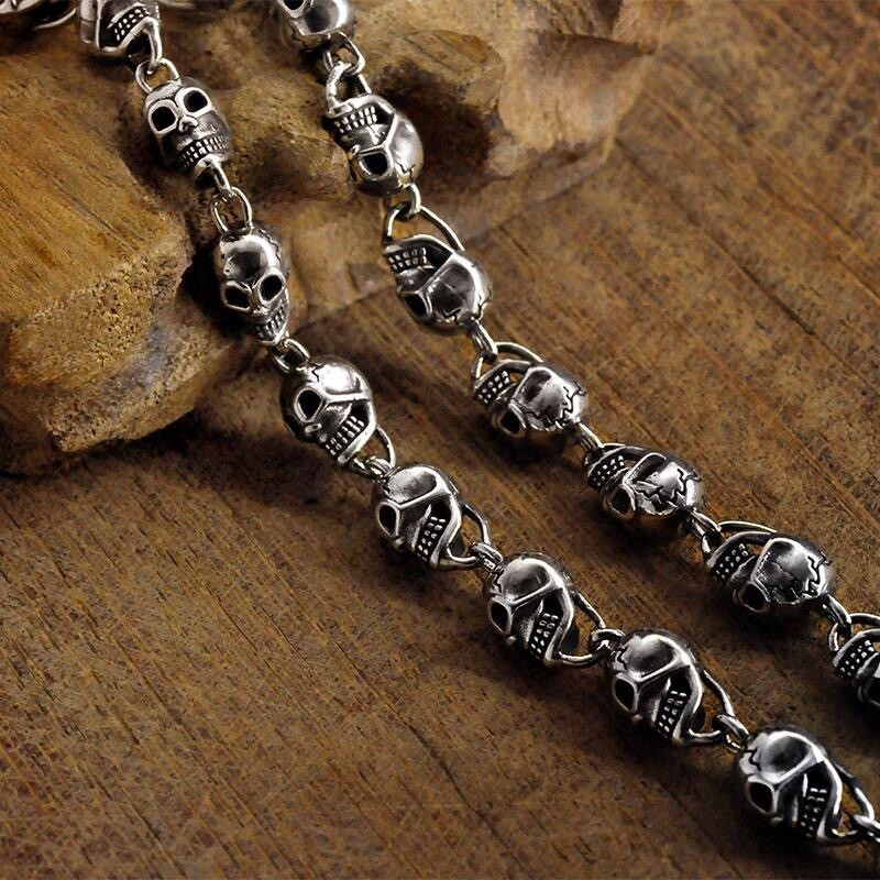 Men's Heavy Silver Plated Skull Head Chain Link Necklace Gothic Punk ...