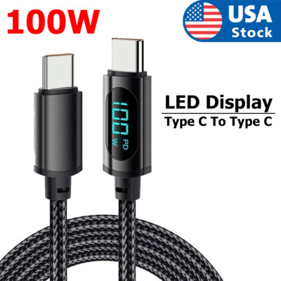 100W PD Fast Charging Cord USB C to USB C Cable Type-C Charger with LED ...
