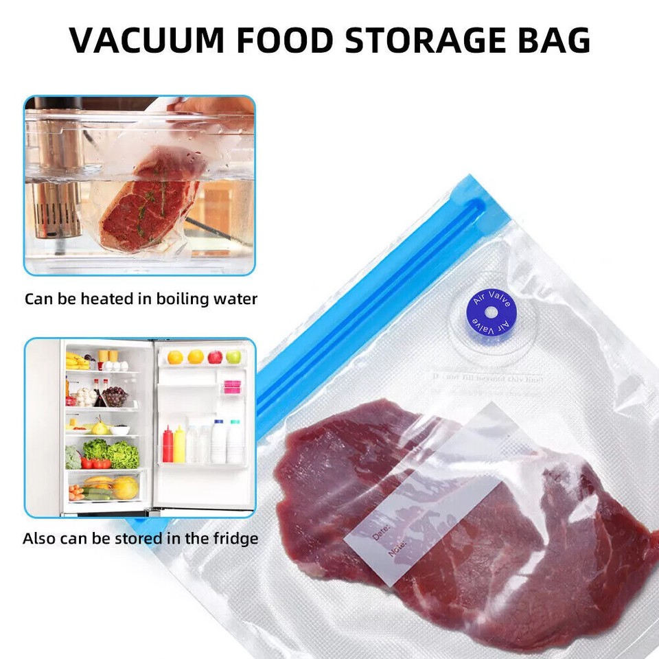 Vacuum Bags Reusable Seal Hand Pump Kitchen Food Saver 24PCS Storage ...