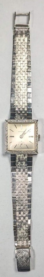 14K White Gold HAMILTON Diamond Bezel Model 730 Watch , Original Gold ...