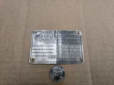 Chevy OEM 1973 C-10 C10 C 10 VIN Data Plate Tag Emblem Badge Logo ...