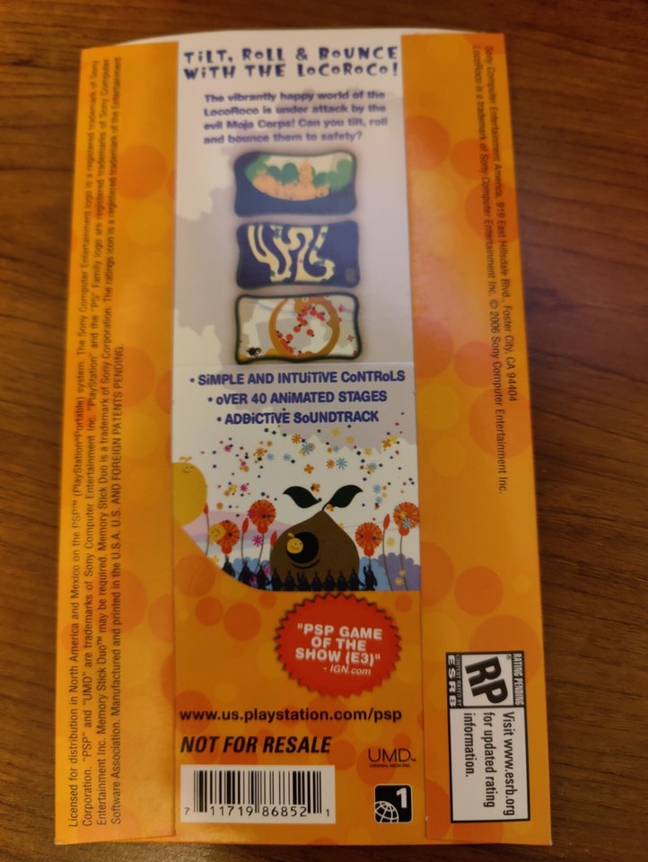 LocoRoco demo preview disc Sony PSP not for resale portable Loco Roco ...