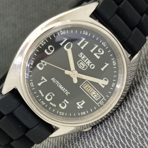 VINTAGE SEIKO 5 AUTOMATIC 6349A JAPAN MENS BLACK COLOR DIAL WATCH a1308 ...