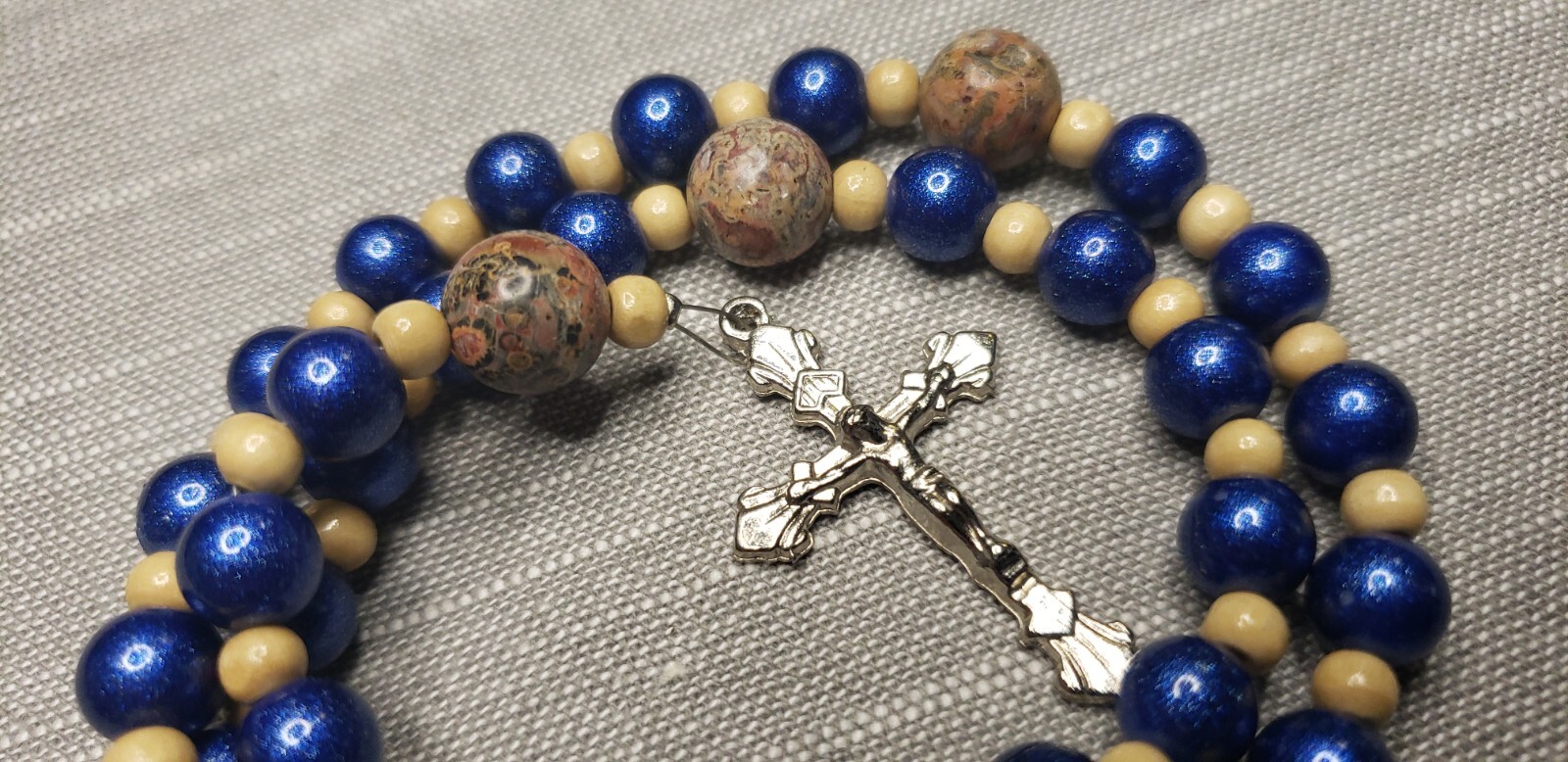 Vintage Rosary Marble and blue beads Catholic G33 | eBay